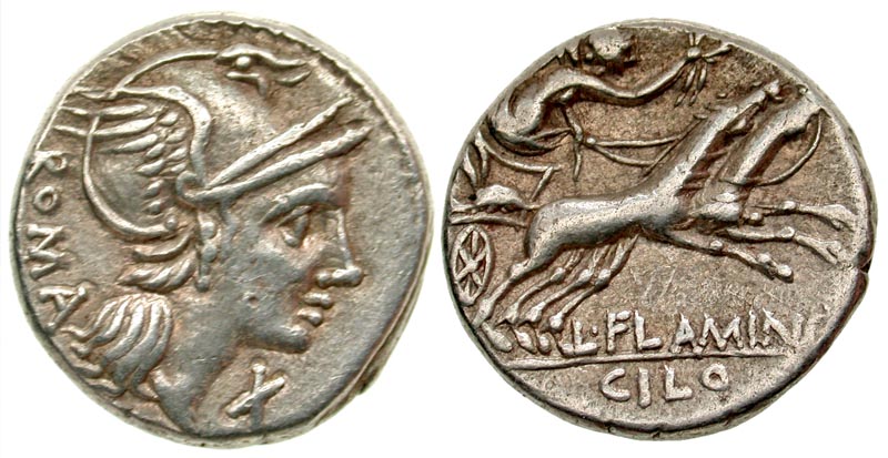 L. Flaminius Chilo. 109-108 B.C. AR denarius. Rome mint. - Agora Auctions