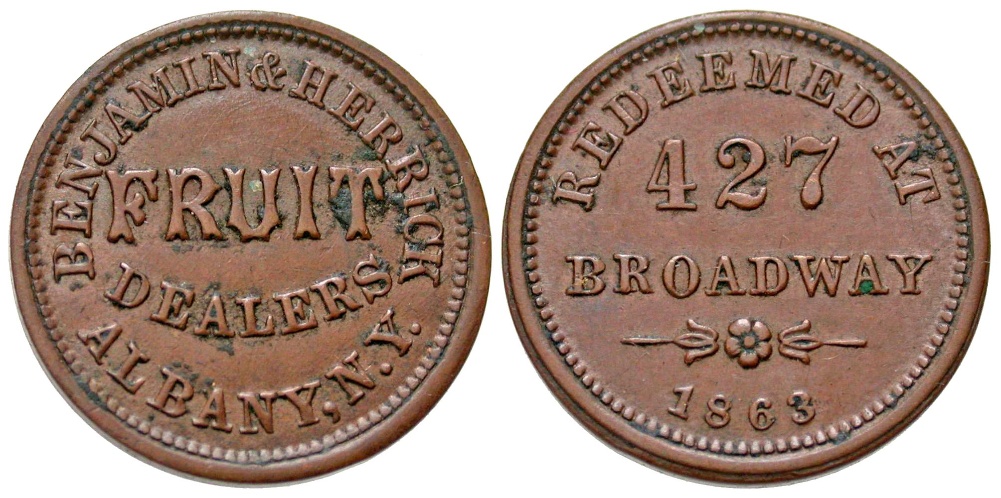 United States, Albany, N.Y.. Benjamin & Herrick. 1 cent. U.S. Civil War ...