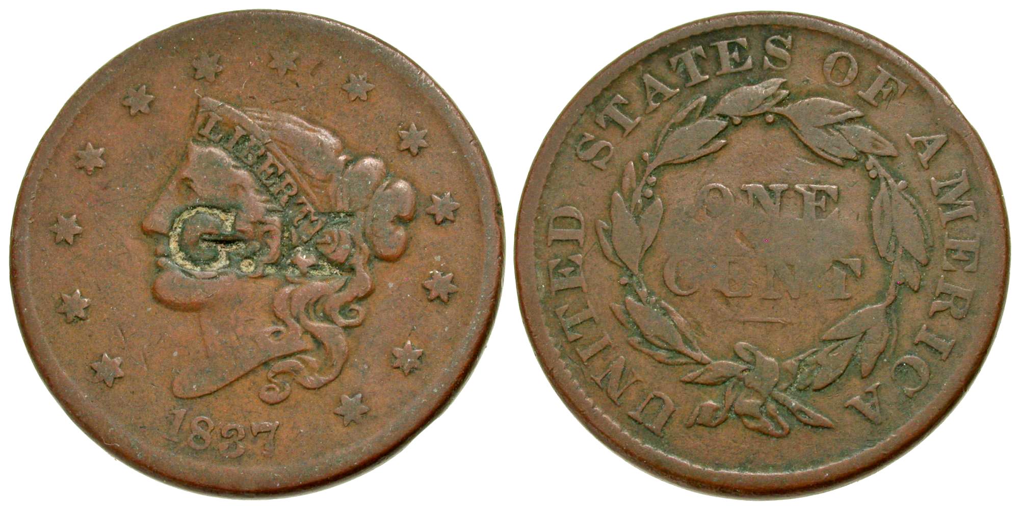 United States. U. S. Government. 1816-1857. AE cent . "Liberty Head ...