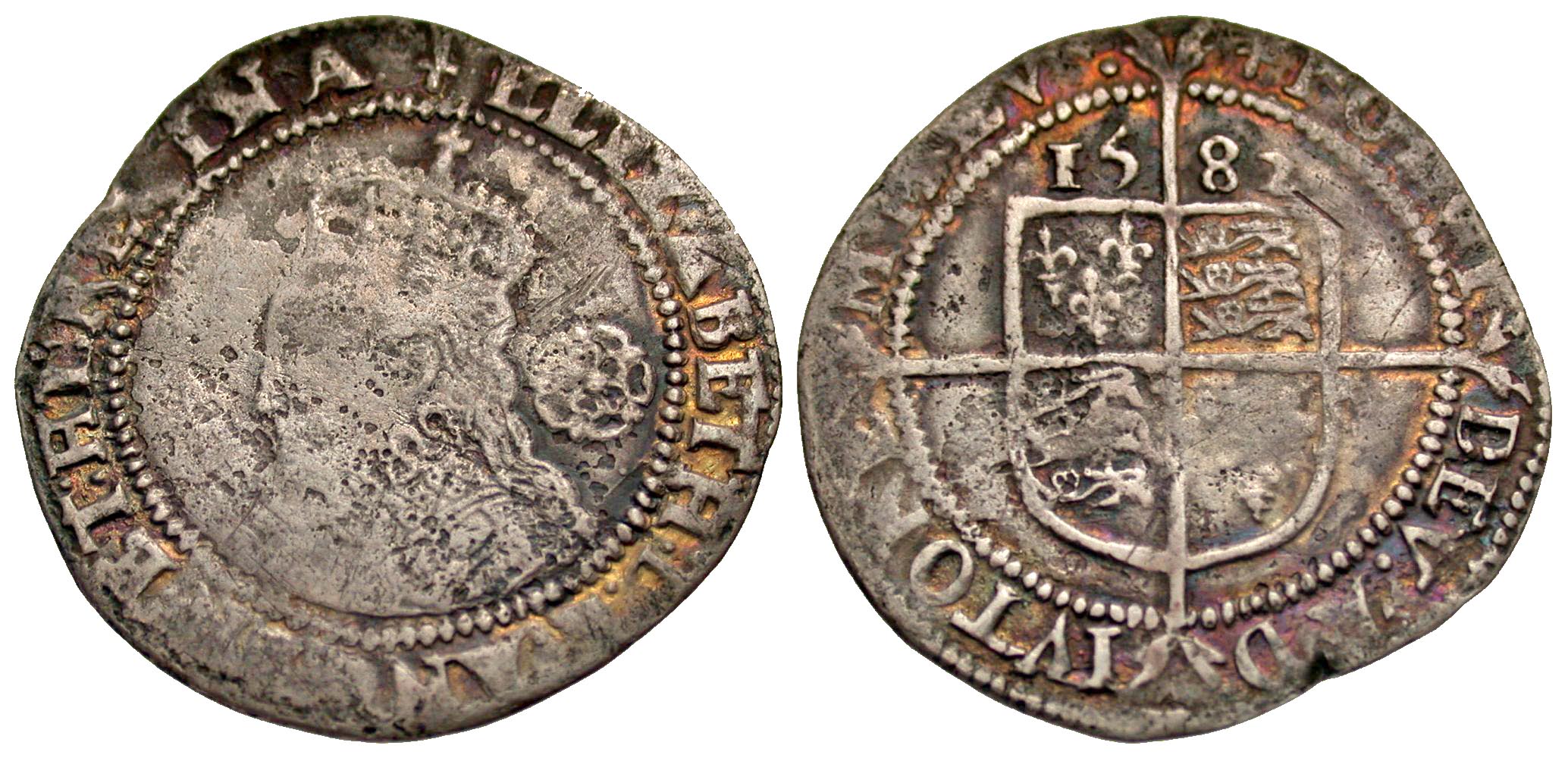 England. Elizabeth I. 1558-1603. AR sixpence. Fourth issue. Struck 1582 ...