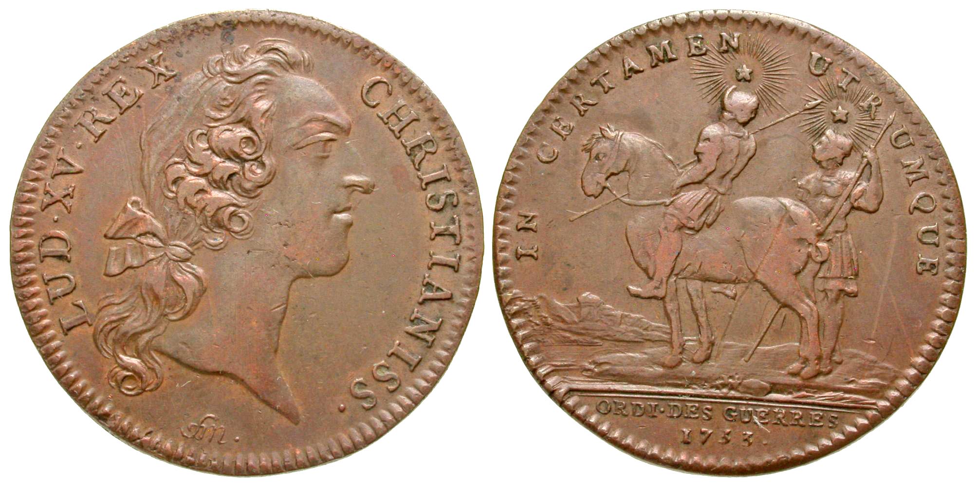France. Louis XV. 1715-1774. Copper Jeton. "Ordinaire des guerres ...