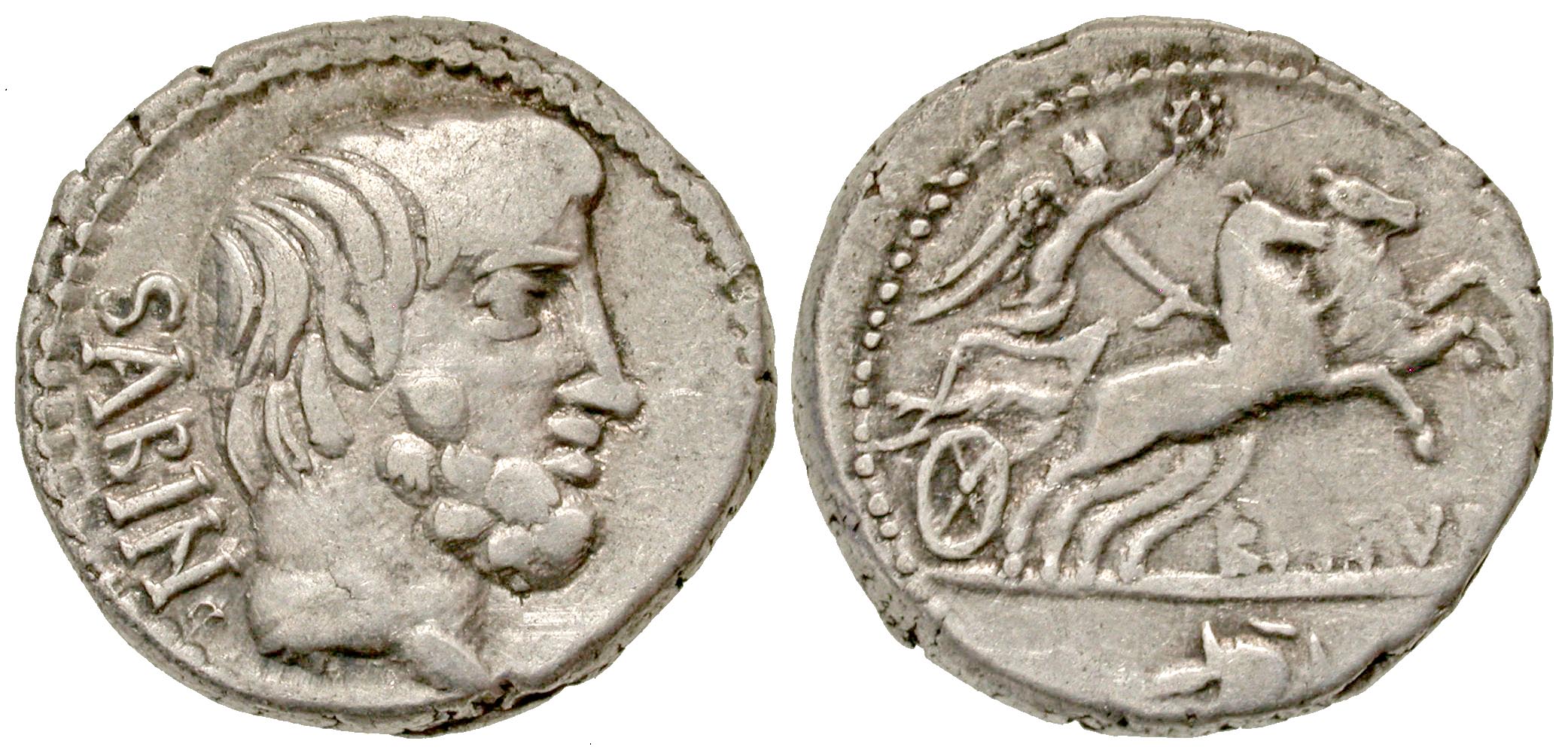 L. Titurius L.f. Sabinus. 89 B.C. AR denarius. Rome mint. - Agora Auctions