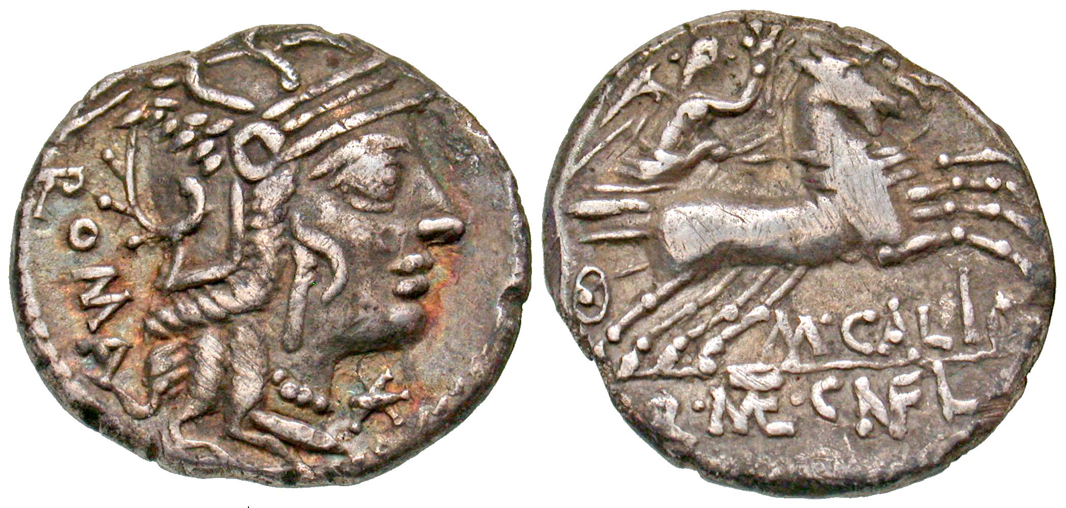 M. Calidius, Q. Metellus, and Cn. Fulvius. 117-116 B.C. AR denarius ...
