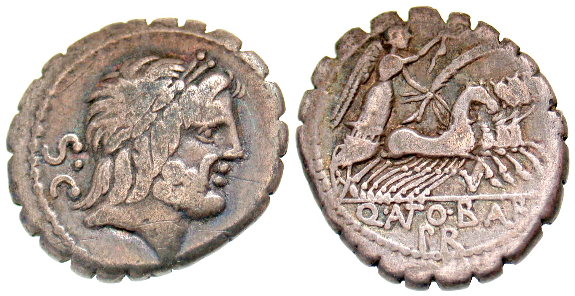 Q. Antonius Balbus. 83-82 B.C. AR serrate denarius. Rome mint. - Agora ...