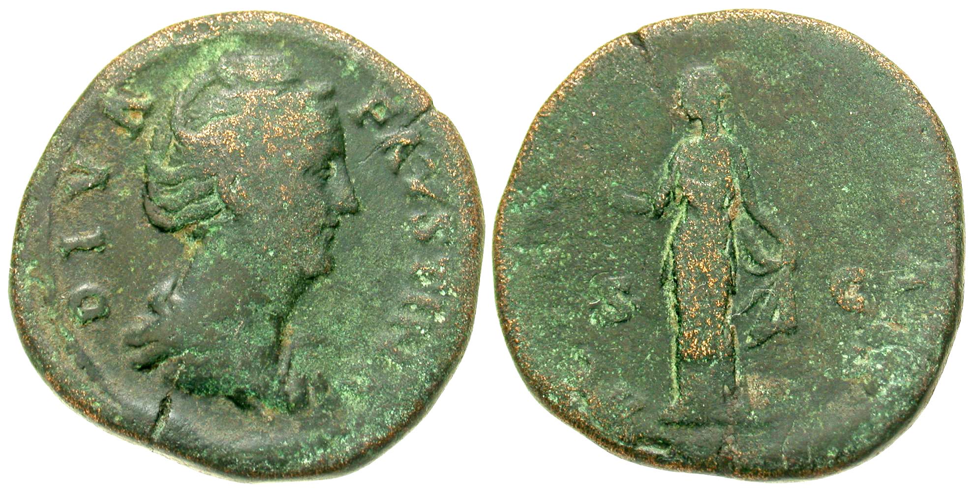 Faustina I. Augusta, A.D. 138-140/1. AE sestertius. Posthumous ...