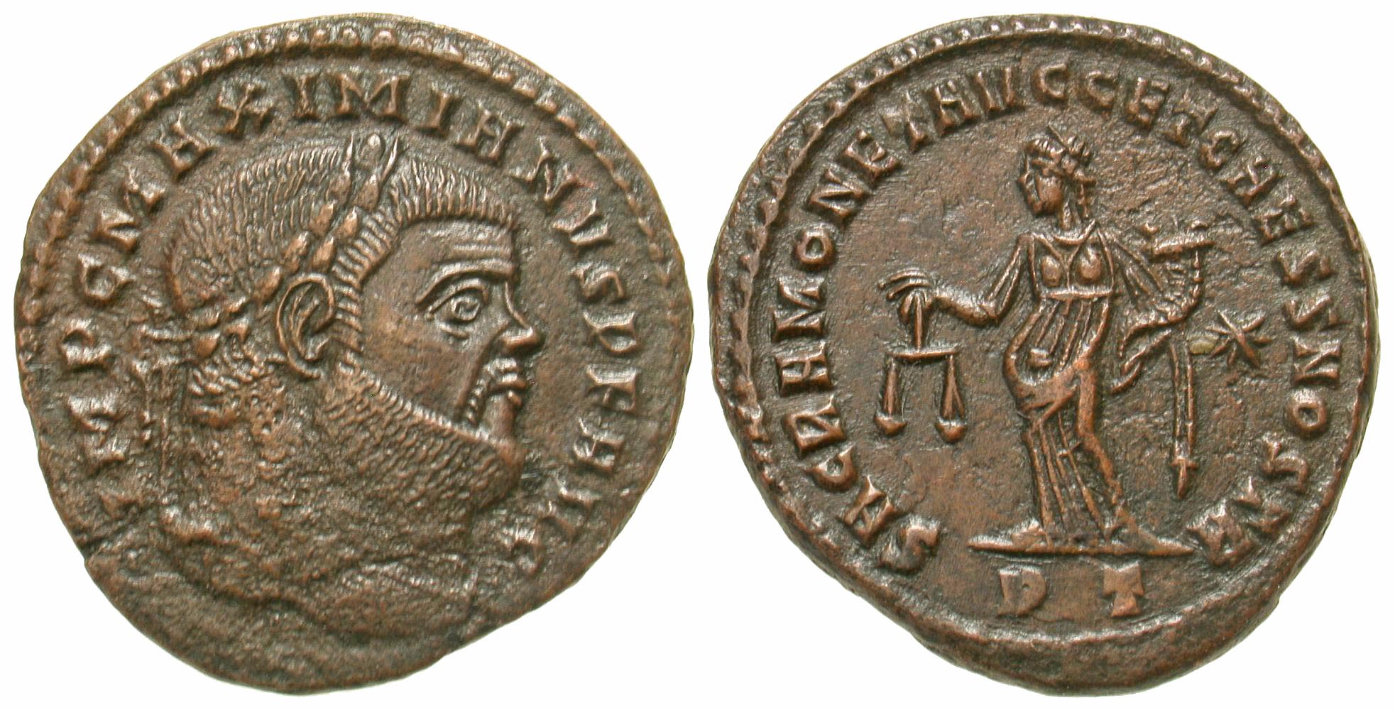Maximianus. First reign, A.D. 286-305. BI follis. Ticinum mint, struck ...