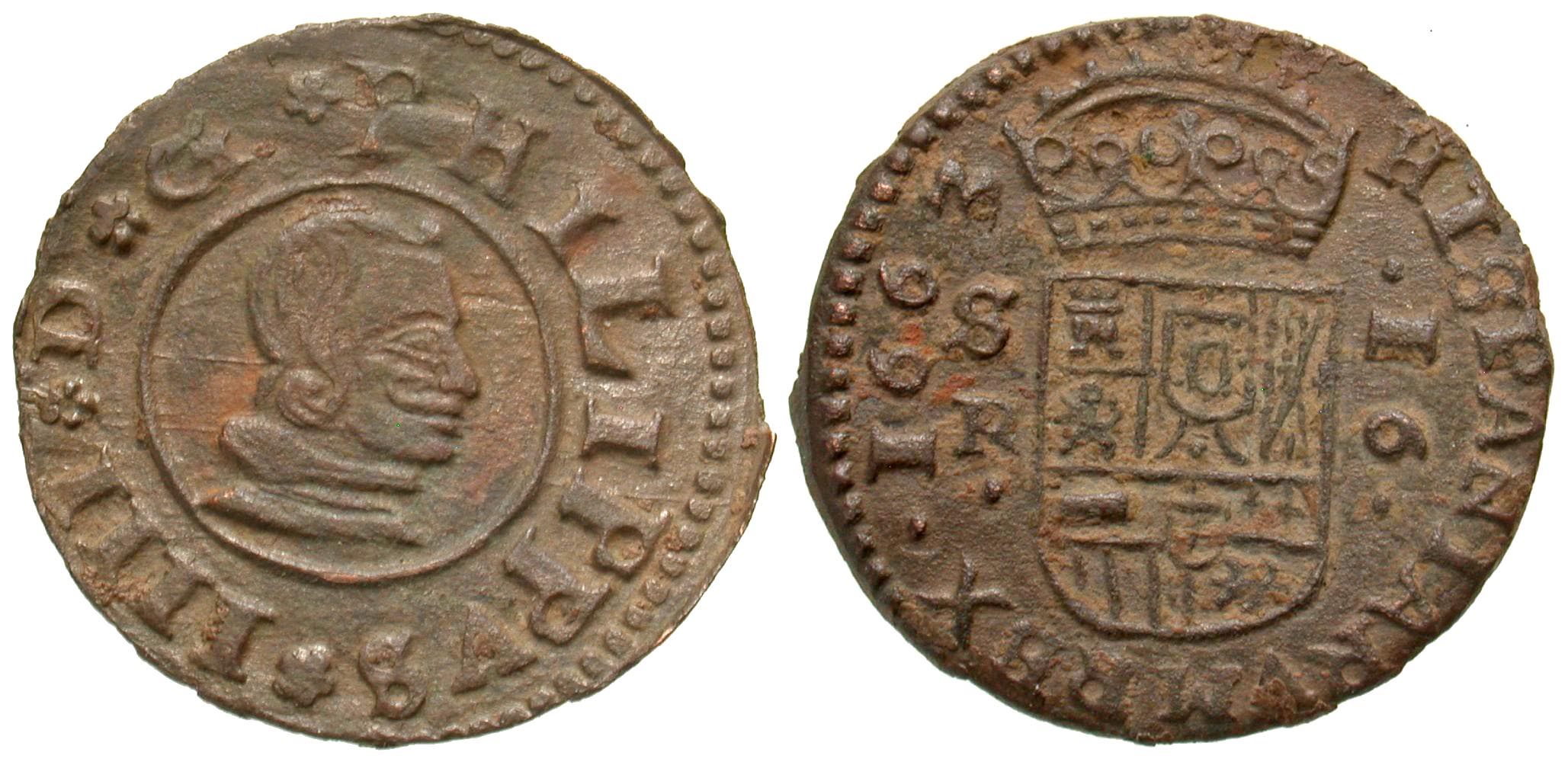 Spain. Philip IIII. 1621-1665. AE 16 maravedis. Mint of Segovia, struck ...