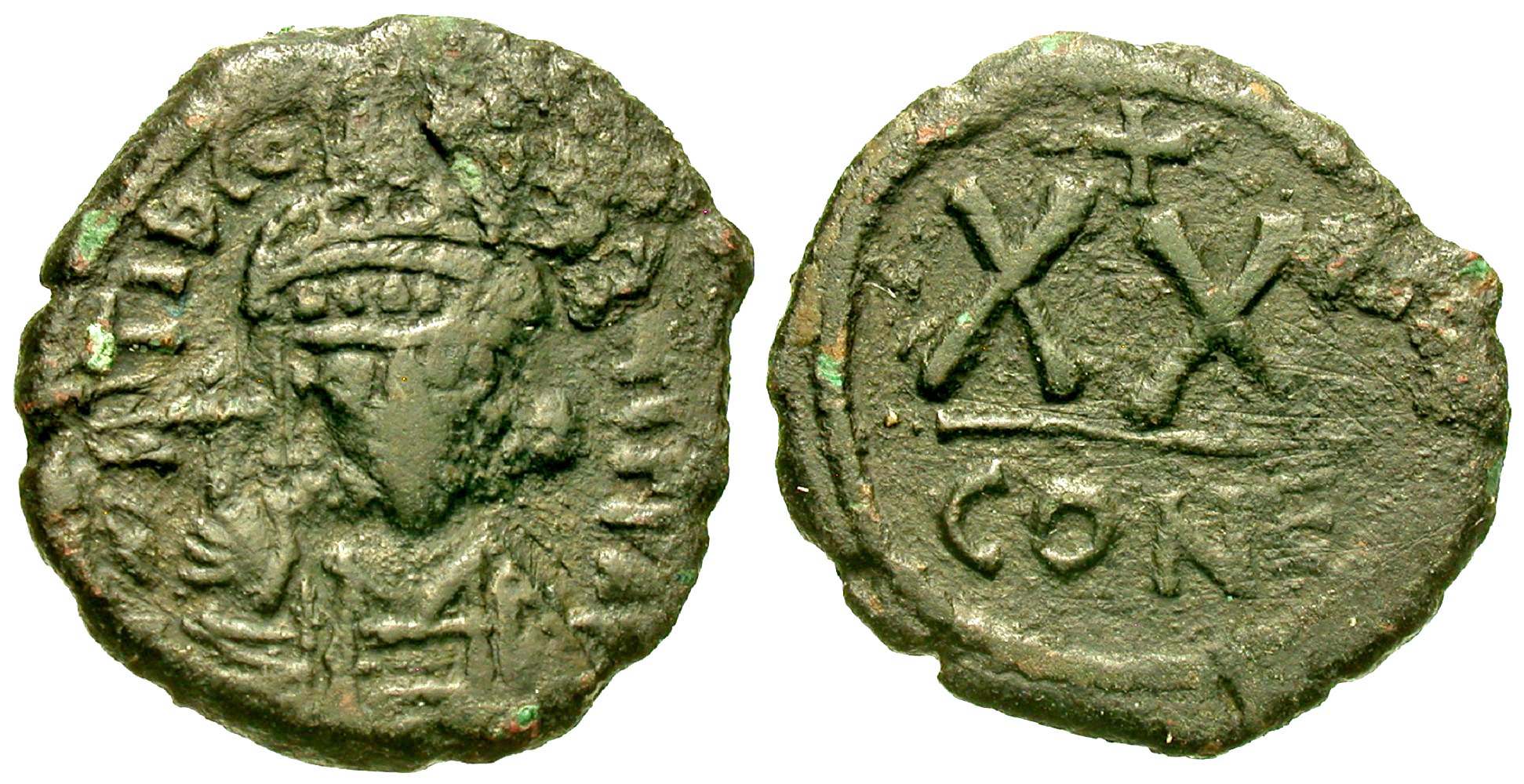 Tiberius II Constantine. 578-582. AE 1/2 follis. - Agora Auctions