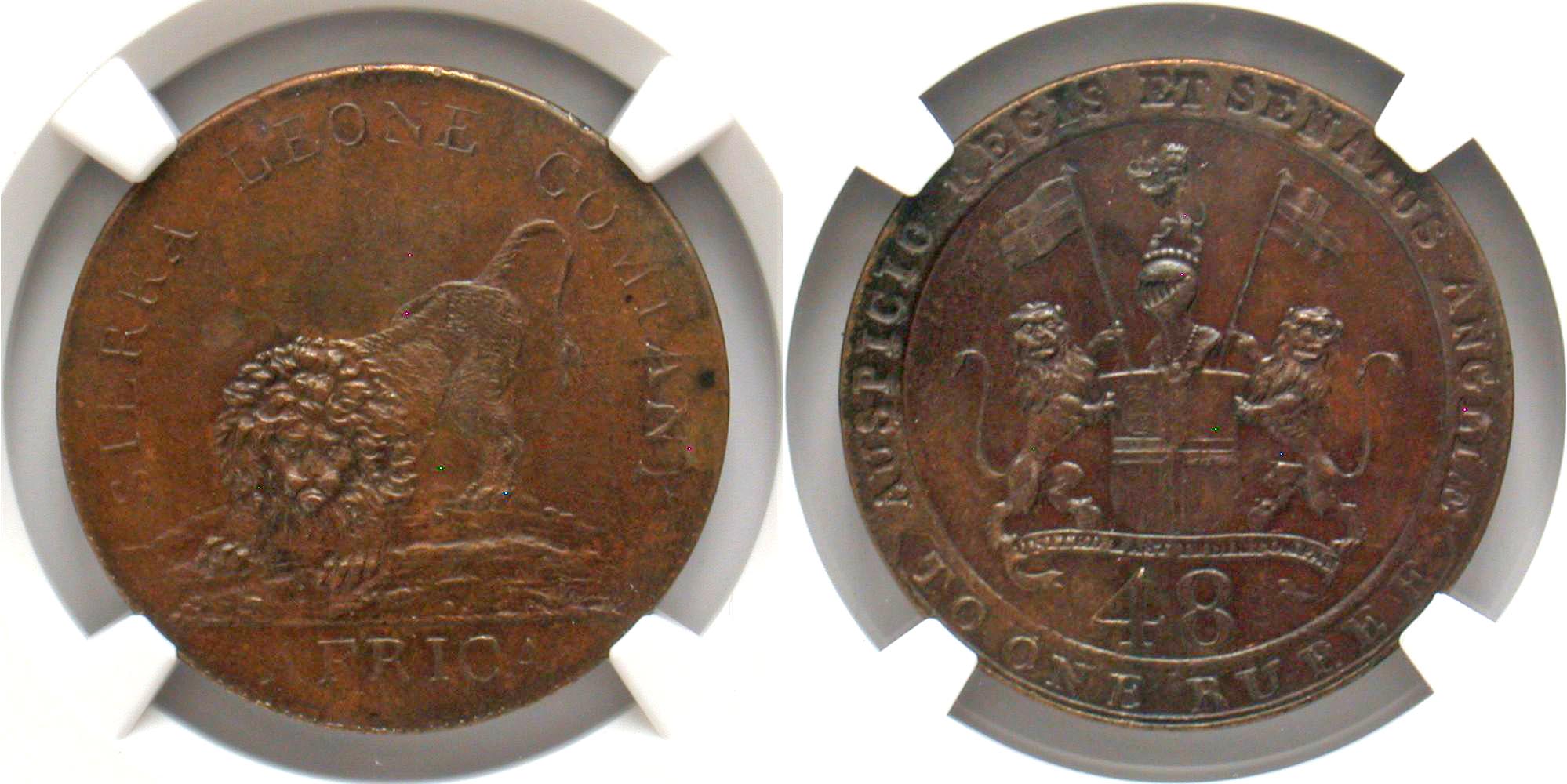 India. 1797-1800. 1/48 Rupee. With a Sierra Leone obverse. NGC ...
