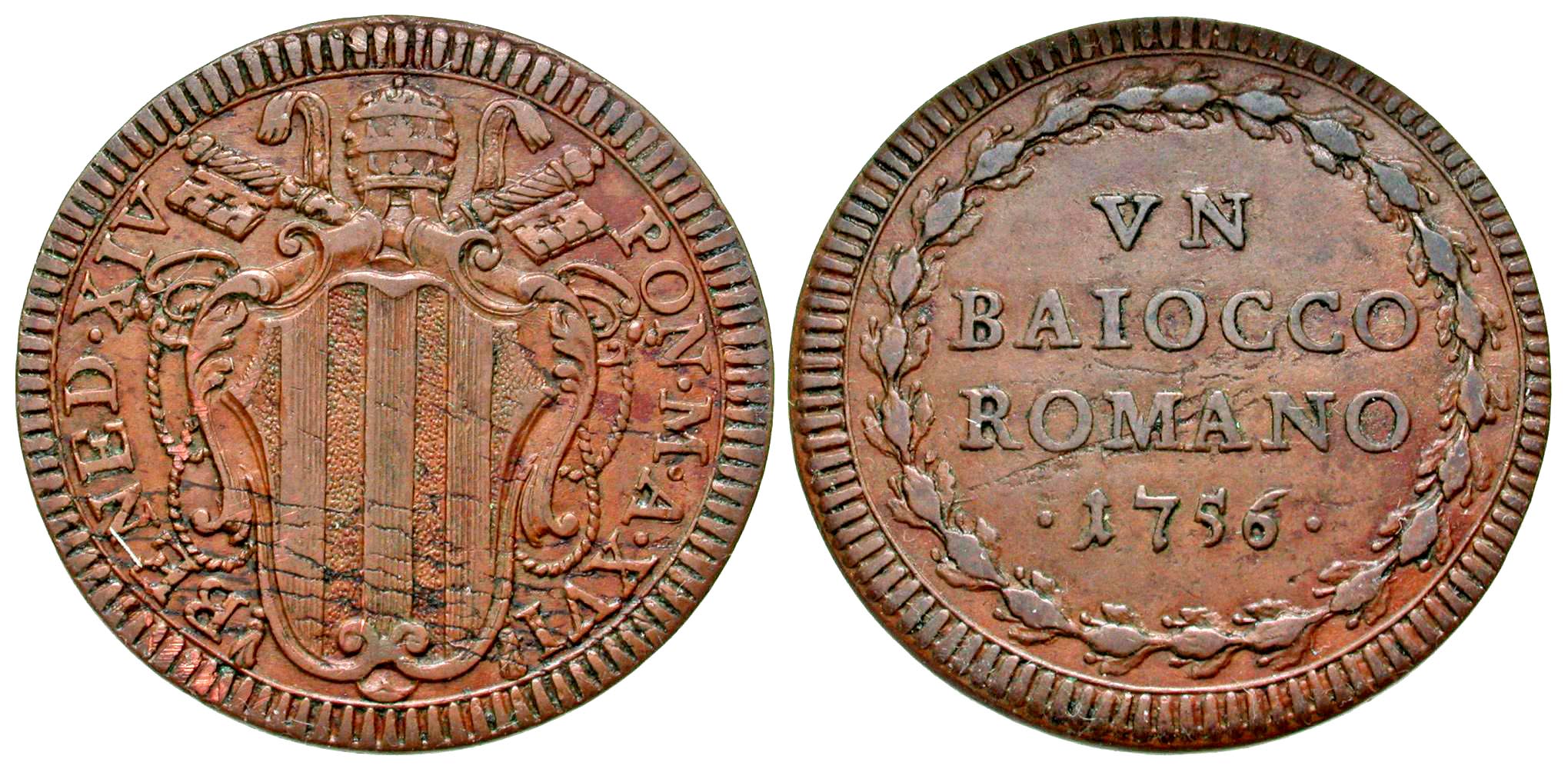 Italian States, Papal States. St. Benedictus XIV. 1740-1758. CU boiocco ...