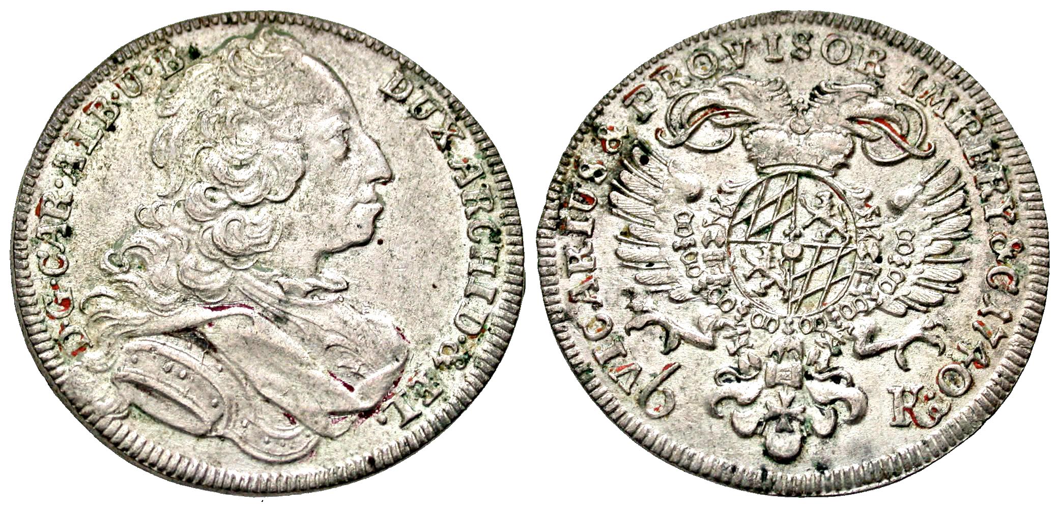 German States, Bavaria. Carl Albrecht. 1726-1745. AR 6 kreuzer. Munich ...