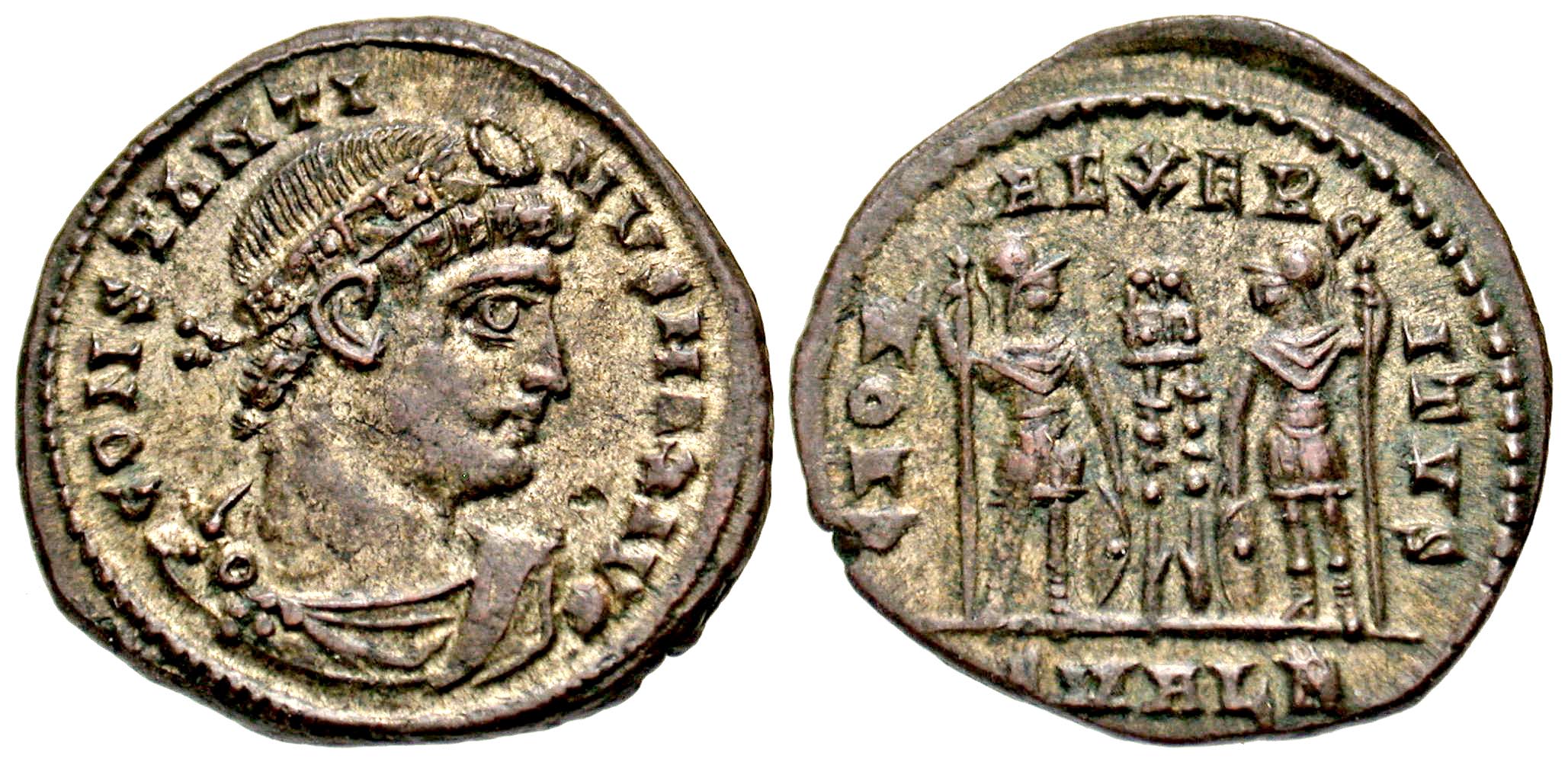 Constantine I. A.D. 307/10-337. Silvered AE 3. Alexandria mint, Struck ...