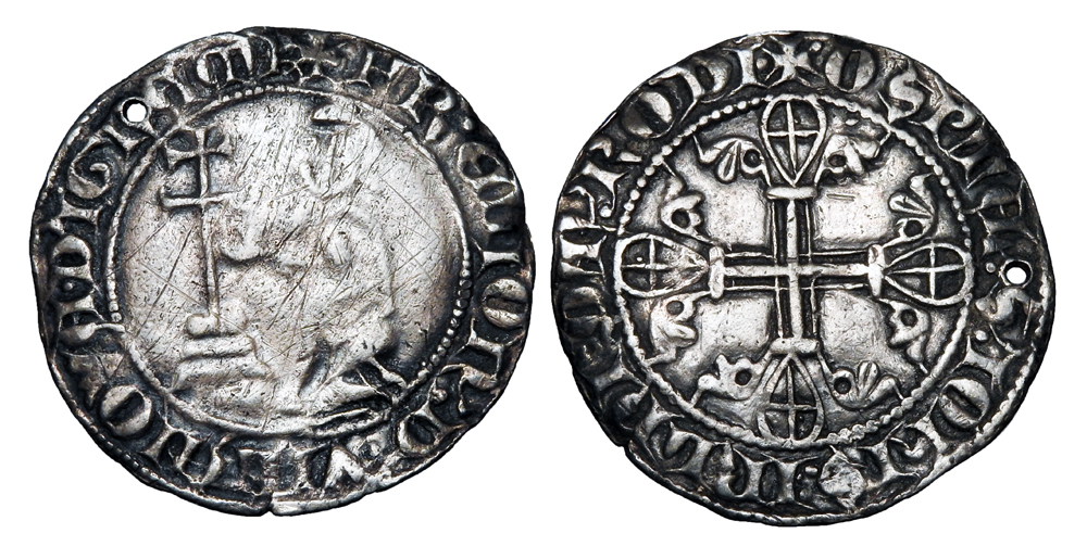 RHODES, Knights of St. John. Helion of Villeneuve, 1319-1346 AD. AR ...